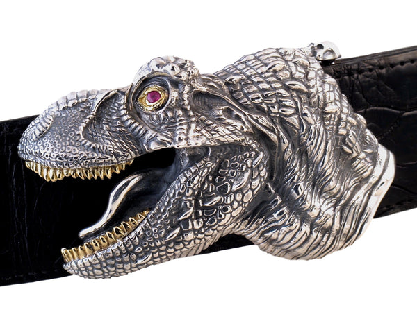 #1367 T Rex Head Buckle Sterling/18k gold - Jeff Deegan Designs